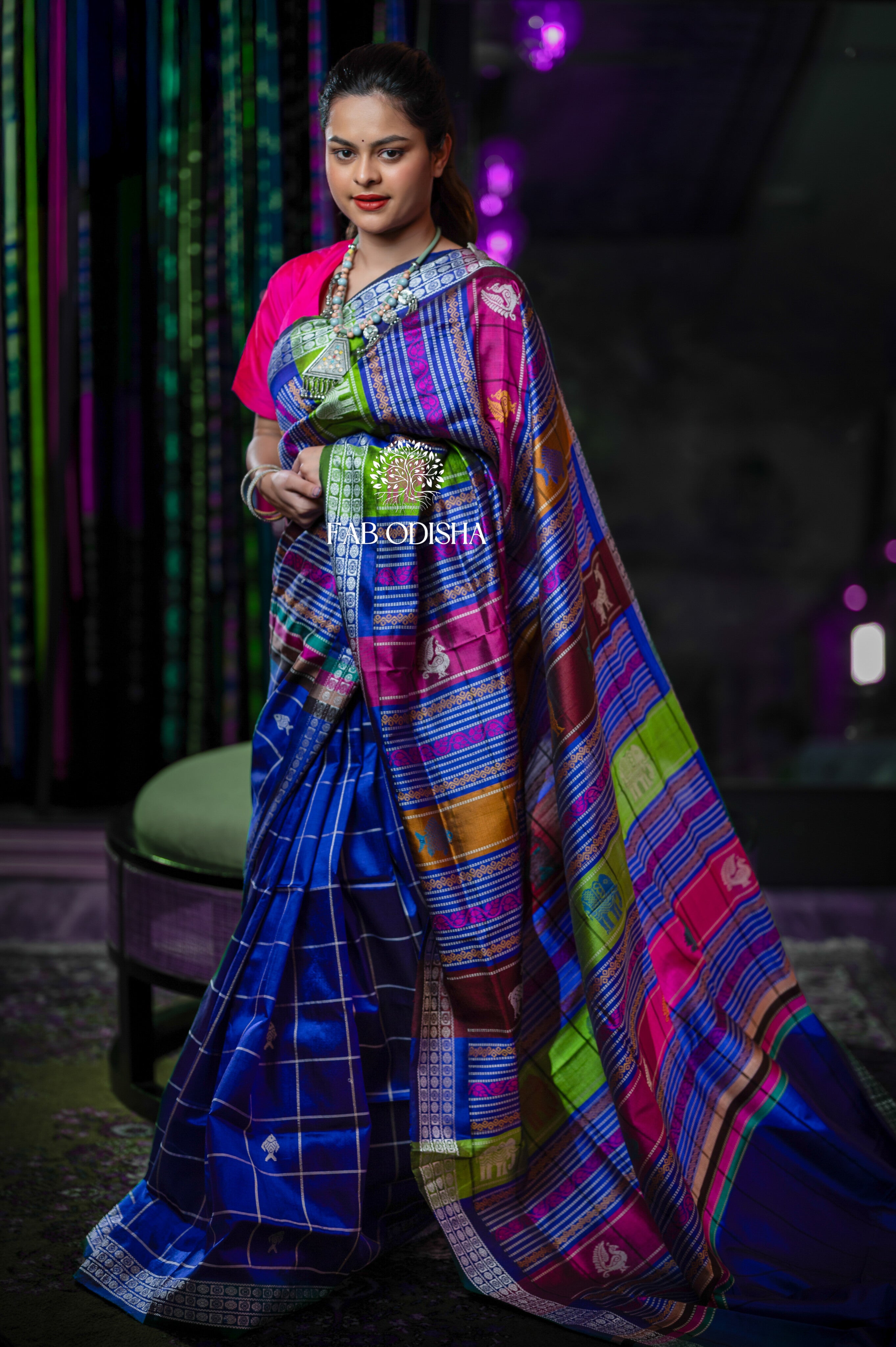 BAINGANI HUED DOUBLE ANCHAL BERHAMPURI PATTA – Fabodisha