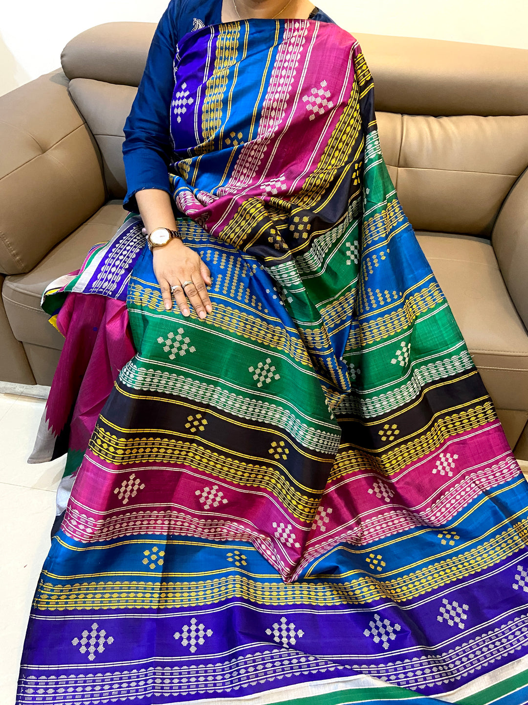 PRE-ORDER PADMAVATHI-MEGENTA PINK BERHAMPURI SILK DOUBLE PALLU – Fabodisha